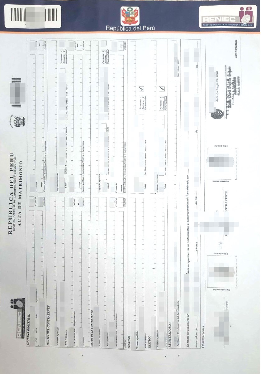 Sworn Translation Spanish-German: Peru Marriage Certificate